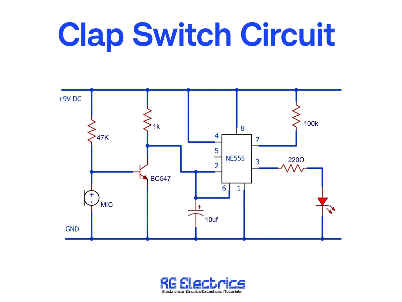 Clap Switch Circuit using NE555 Timer — RG Electrics