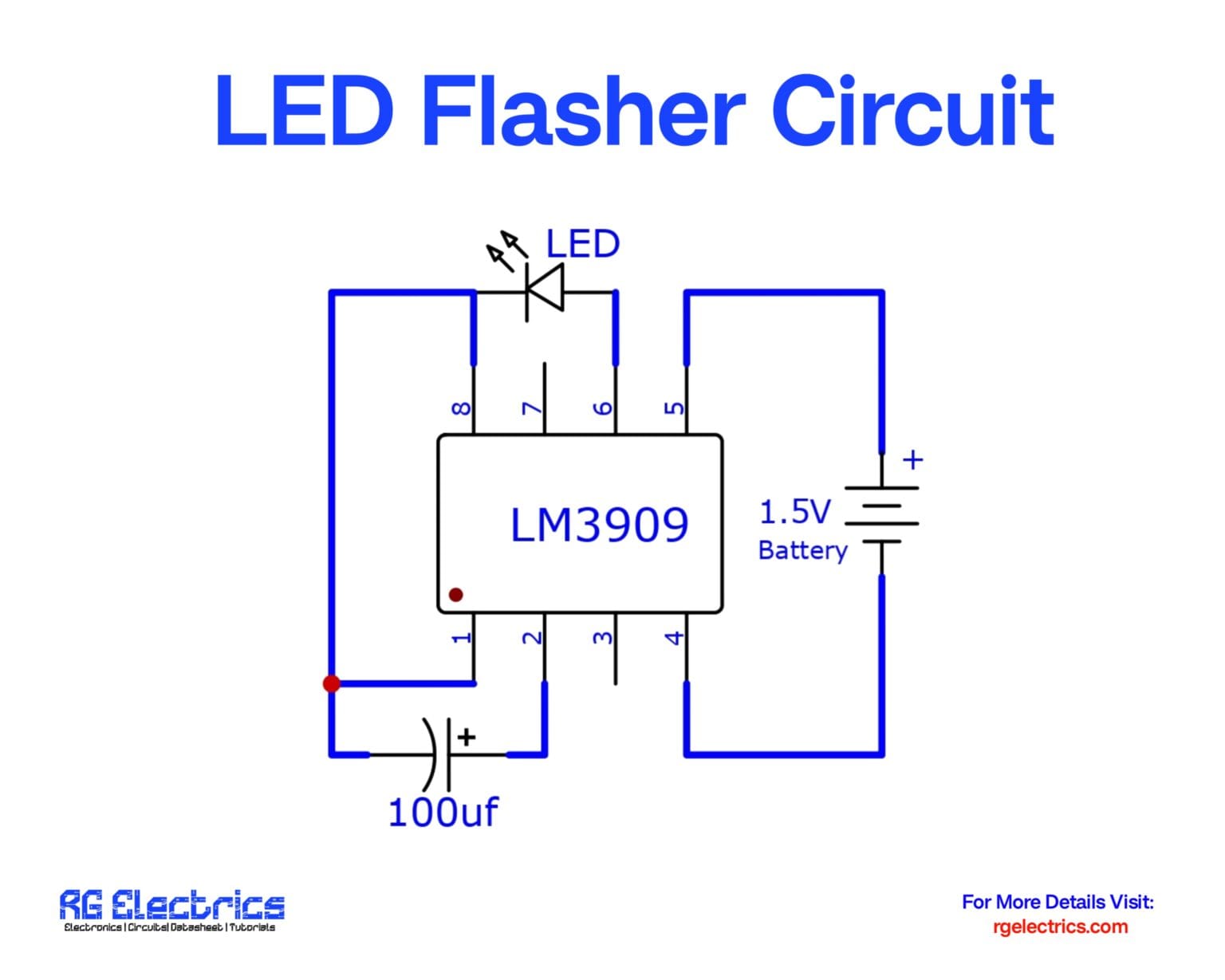 Simple LED Flasher Circuit using LM3909 — RG Electrics