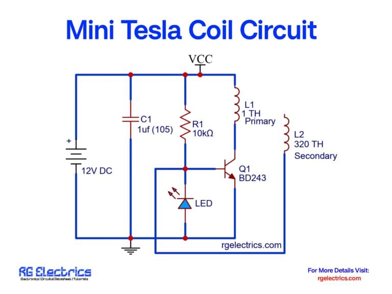 Mini Tesla Coil Using Bd243 Transistor Circuit And Working Explained — Rg Electrics