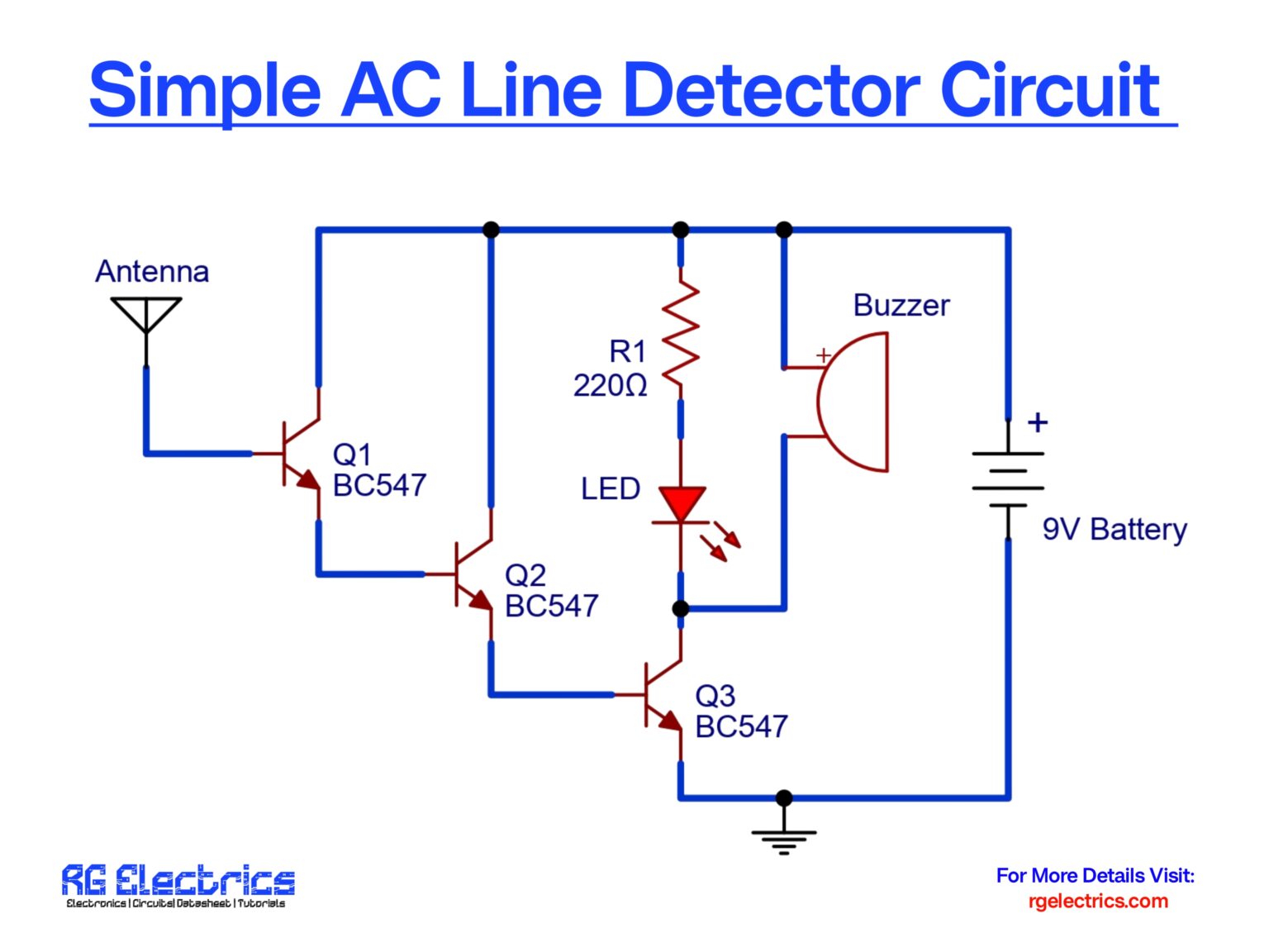 Simple AC Line Detector Circuit using Bc547 — RG Electrics