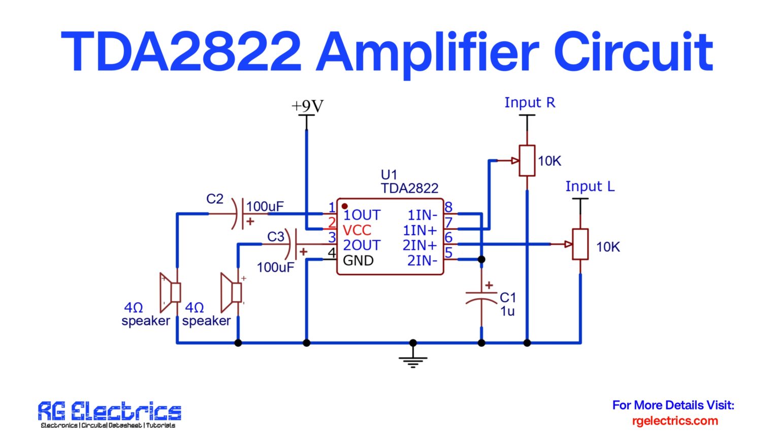 Simple TDA2822 Audio Amplifier Circuit — RG Electrics