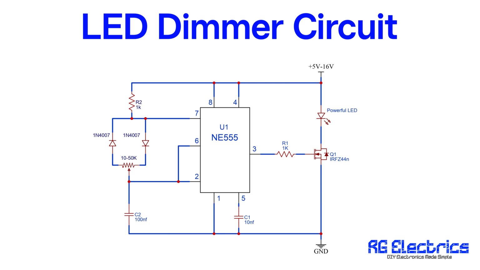 Simple LED Dimmer Circuit using NE555 — RG Electrics